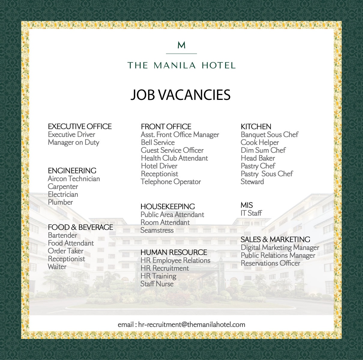 The Manila Hotel Participates in the DOT and DOLE Labor Day Job Fair ...